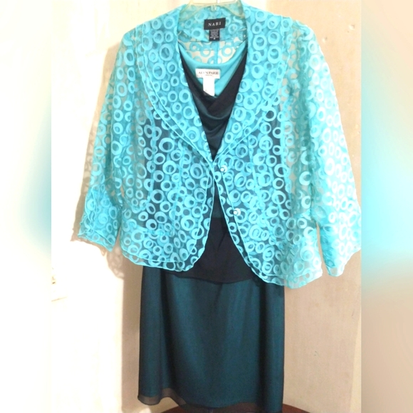 Dresses | Aqua Jacket Over Black And Aqua Dress | Poshmark